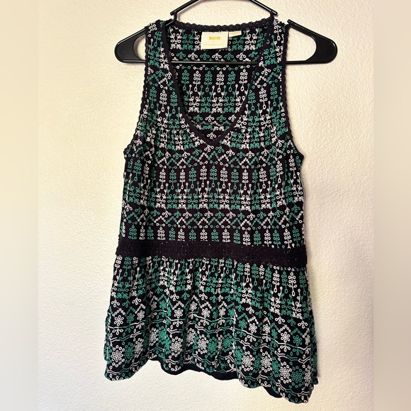 Maeve | Tops | Anthropologie Maeve Blue Green White Floral Embroidery ...